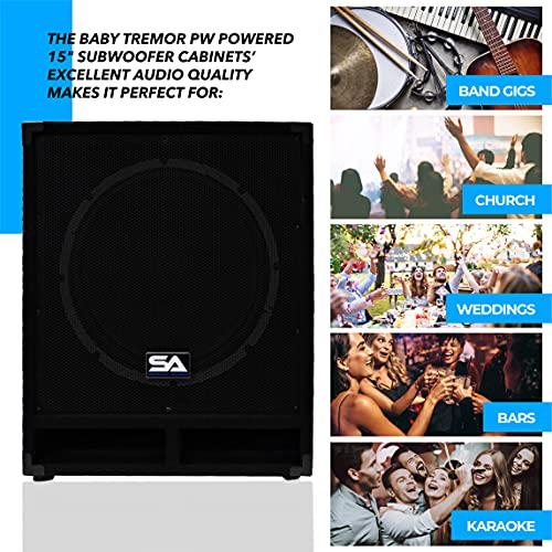 Seismic Audio Speakers Baby Tremor PW Powered Active 15" Subwoofer Cabinet, 300 Watts RMS, PA/DJ ...