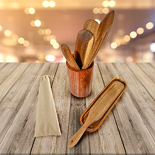 Acacia Kitchen Utensil Set - 7pc - Natural Wooden Spatula Spurtles ...