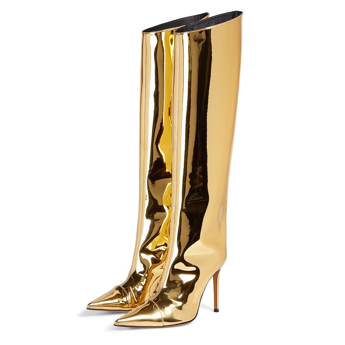 Arqa Women's Gold Metallic Boots Chrome Leather Stiletto High Heels ...