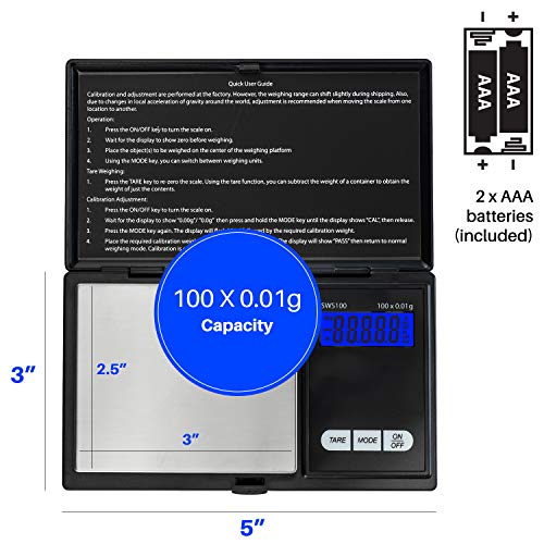Smart Weigh Digital Pocket Gram Scale,100g x 0.01g Digital Gram Scale, Jewelry Scale, Food Scale ...