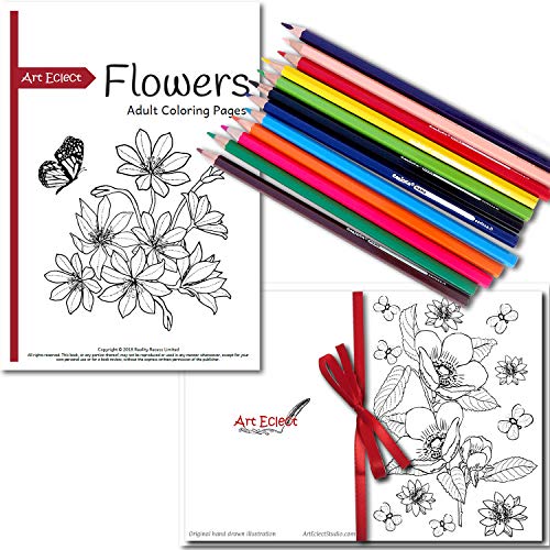 Buy Adult Coloring Gift Set | 21 Flower Coloring Sheets | 10 Greeting ...