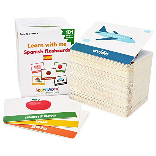 Spanish Flash Cards for Kids & Toddlers - 101 Cards - 202 Sides - Learn ...