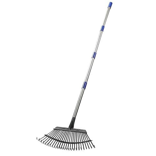 Garden Rake Leaf, 1.1" Diameter Pole & 6 FT Tall Stainless Steel Heavy ...