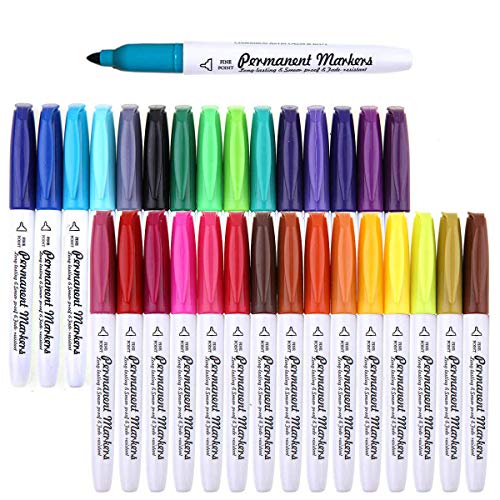 Permanent Marker, 30 Colors Fine Point Permanent Markers, Works Well On ...