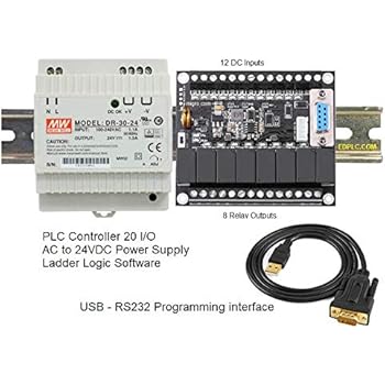 PLC Ladder Logic Programmable Controller & Software Starter Kit 24V, 12 Inputs, 8 Relay Outputs ...