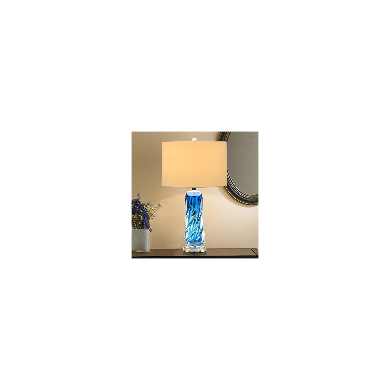 Table Lamp 26" Blue Glass Desk Table Lamps | Hand-Crafted Twist Crystal ...