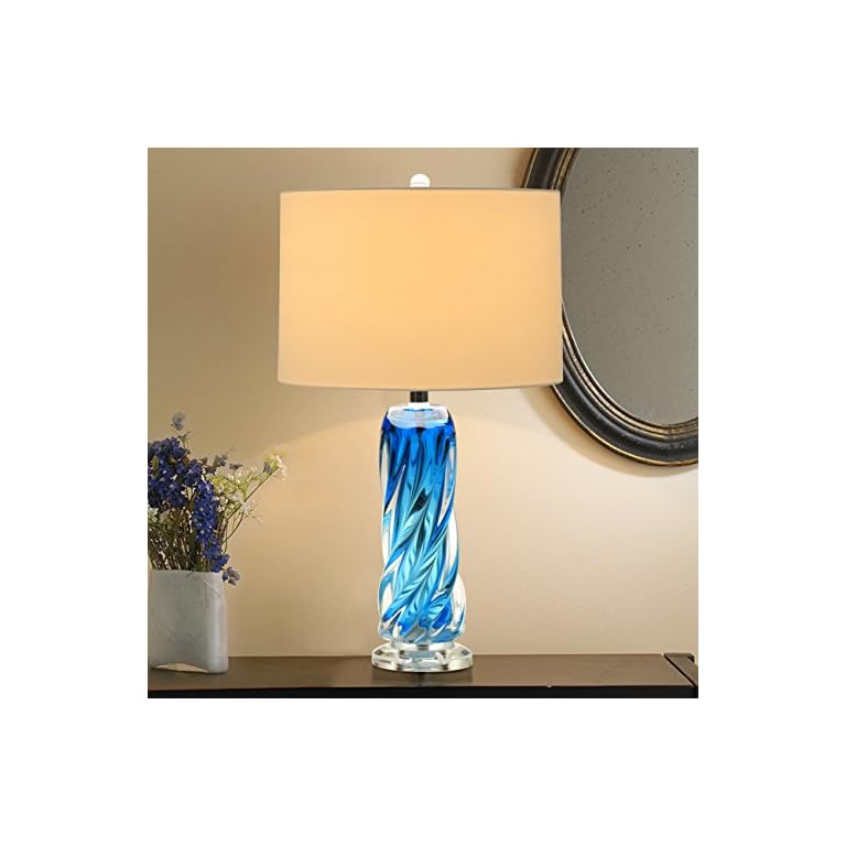Table Lamp 26" Blue Glass Desk Table Lamps | Hand-Crafted Twist Crystal ...