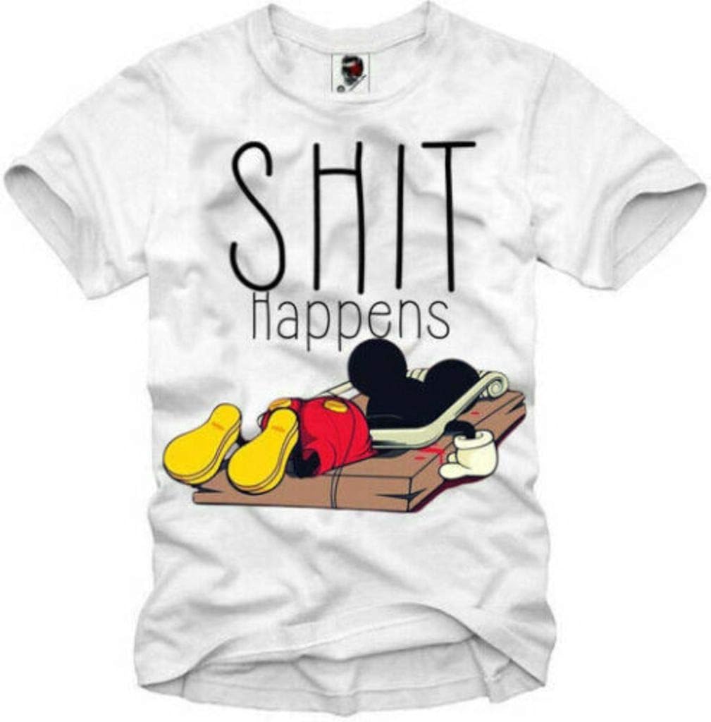 E1Syndicate T-Shirt Shit Happens Mouse YOLO Mickey Rat Trap: Amazon.ca ...