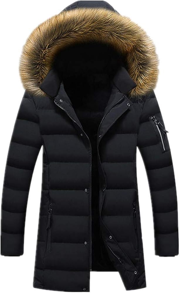 Giacca invernale con cappuccio da uomo di spessore caldo parka nero ...