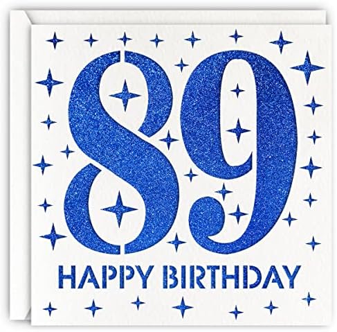Blue 89th Birthday Card, Laser Cut Glitter Woman Man Age 89 Gift For ...