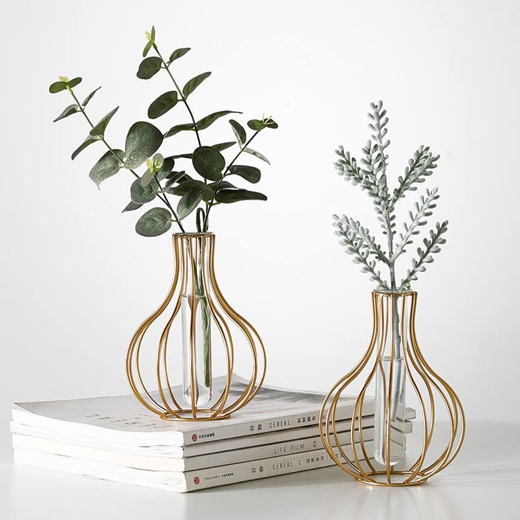 SIETIOJI 2 Pcs Gold Metal Flower Vases, Small Desk Decor for Floral ...