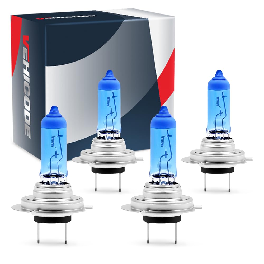 VEHICODE H7 Halogen Bulbs High and Low Beams 5500K-6000K Natural White ...