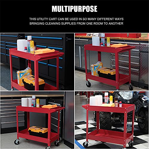 HPDMC 300 lb Capacity Steel Tool Service Push Cart with 2 Shelves, Red | Pricepulse