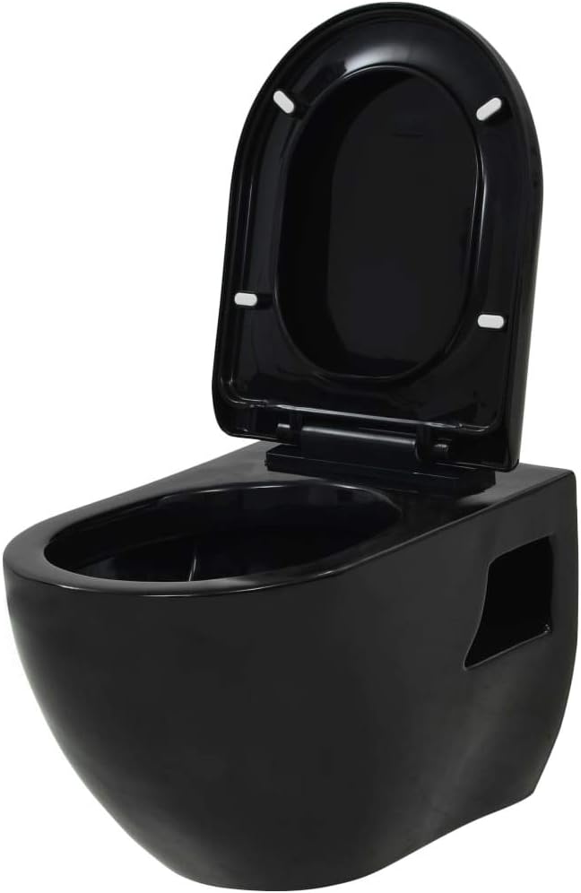vidaXL Inodoro de Montaje en Pared Cerámica Negro Baño Retrete Váter ...