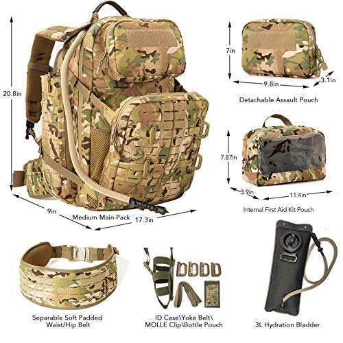 MT Military Medium Rucksack MOLLE Army Tactical Assault Backpack, 3 Day ...