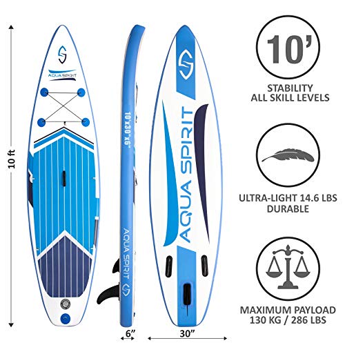 AQUA SPIRIT All Skill Levels Premium Inflatable Stand Up Paddle Board ...