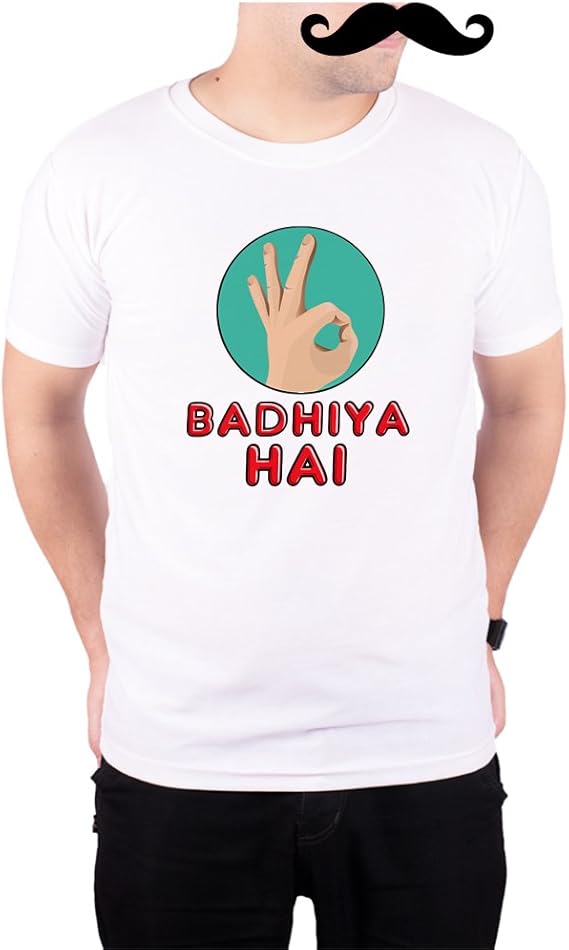Buy Mooch Wale Desi Style Badhiya Hai White Poly Cotton T-Shirt for Men ...
