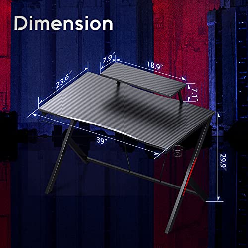 MOTPK Gaming Desk 39 Inch, Computer Desk With Monitor Shelf, Gaming ...