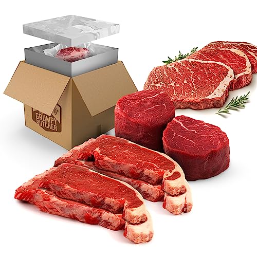 Grumpy Butcher 9 Steaks Premium Set- 4 NY Strip Steaks (10 oz), 3 ...