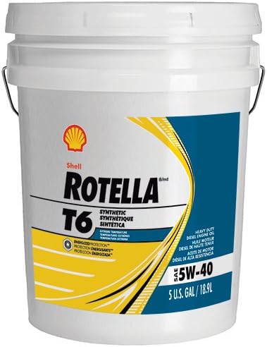 Shell Rotella T6 Full Synthetic Heavy Duty Engine Oil 5W-40, 5 Gallon ...