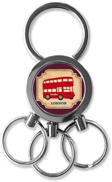UK London Double-decker Bus Stamp Stainless Steel Metal Key Chain Ring ...