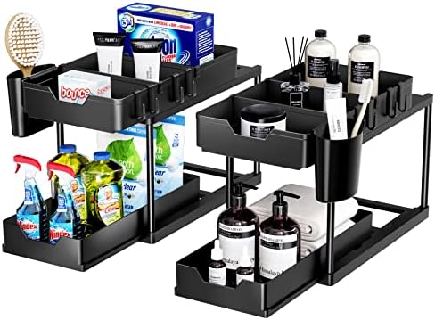 Puricon 2 Pack Under Sink Organizers and Storage 2-Tier Double Sliding ...