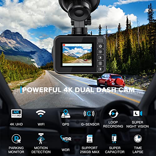 Dash Cam Front Rear, 4K/2.5K+1080P Dual Dash Camera for Cars, Free 64GB ...