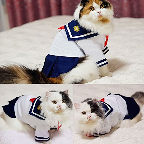 Idepet(TM) Pet Cat School Uniform Dress Navy Style Cat Dog Costume Cute ...