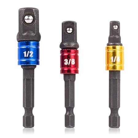 Impact Grade Socket Adapter 3 Pack Set, 1/4", 3/8", and 1/2" Drive ...