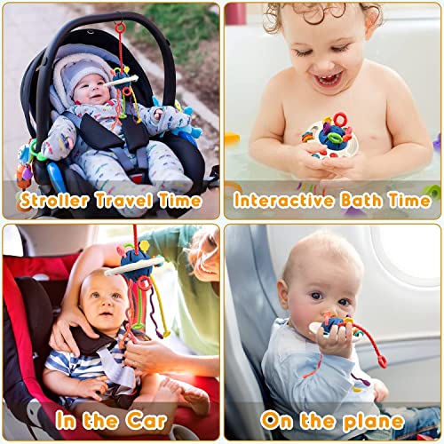 Sensory Montessori Baby Toys, Silicone Pull String Activity Toy for ...