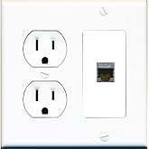 15 Amp Round Power Outlet 1 Port Cat6 Shielded Ethernet Wall Plate ...