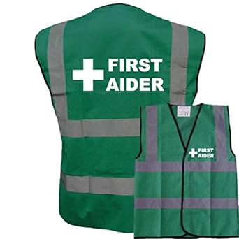 FIRST AIDER Hi Viz Vis Vest Waistcoat Jacket Reflective Safety Medical ...