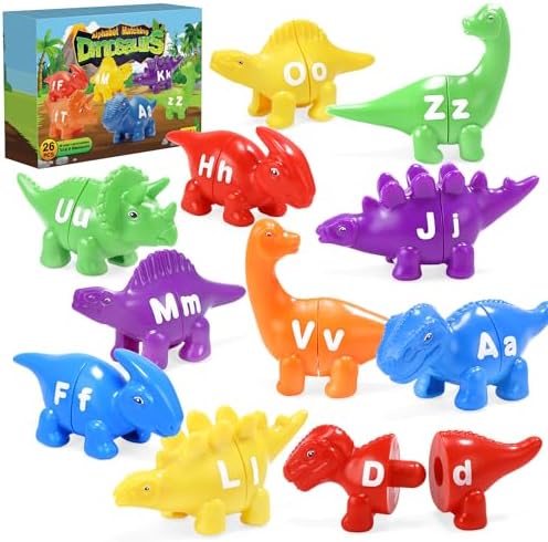 26 PCS ABC Matching Letters Dinosaur Toys, Double-Sided Alphabet Match ...