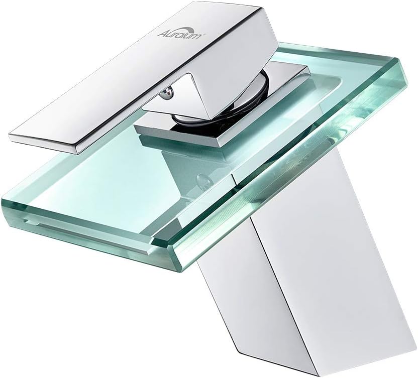 Auralum Chrome Waterfall Tap, Wash Basin Tap with Transparent Glass ...