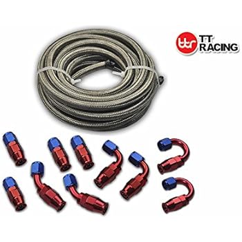 Amazon.com: -6 AN AN6 Stainless Steel Braided Fuel Line Hose 8.3mm (5/ ...