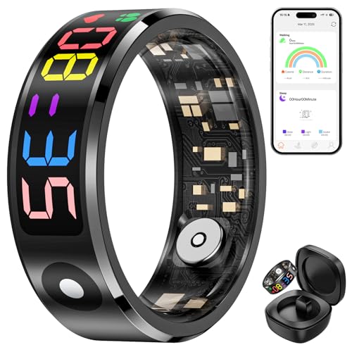Smart Ring Fitness Tracker with Color Display Screen, IP68 Waterproof ...