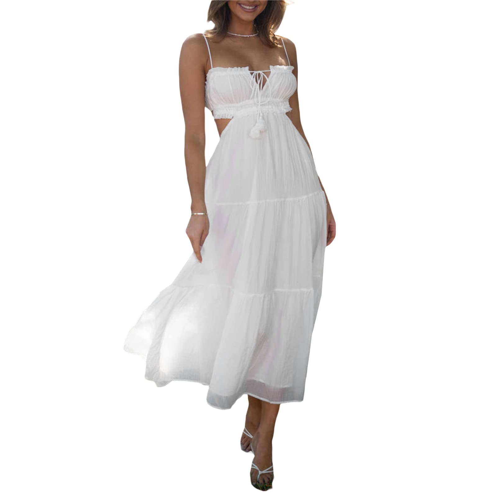 FEORJGP Women Summer Boho Low Cut Backless Bodycon Midi Maxi Dress ...