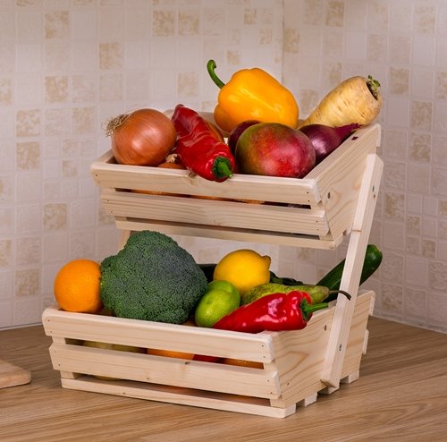 3 tier Wooden vegetable rack fruit food storage rack on the wheels ...