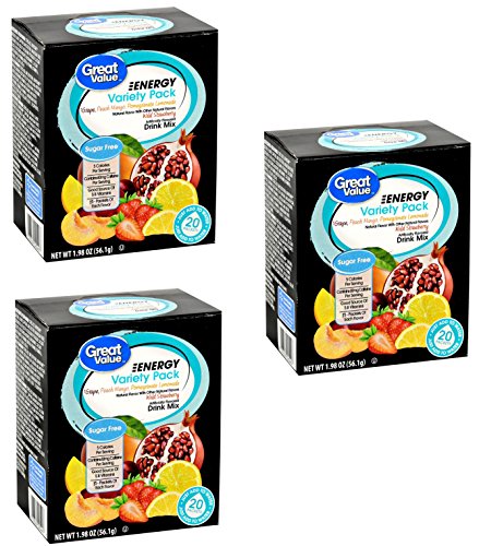 Great Value Energy Variety Pack Drink Mix, 20 count, 1.98 oz ( 3 Boxes ...