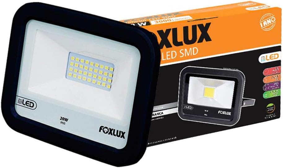 Refletor de LED Foxlux – 10 W – 6500 K – Luz Branca – Bivolt – Proteção ...
