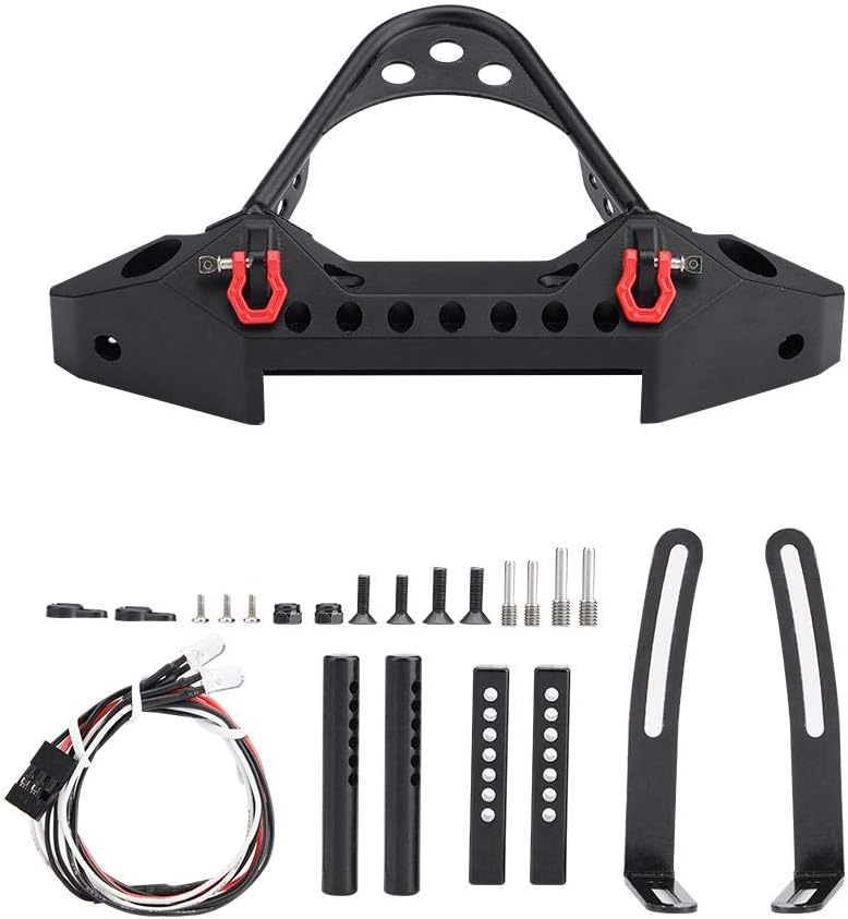 RC Crawler Car Front Bumper, RC Car Metal Bumper with 2 LED Lights for ...