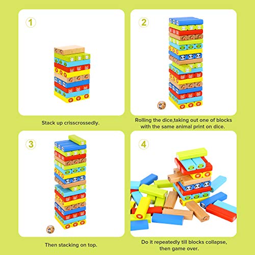 TOOKYLAND 54 PCS Colorful Wooden Blocks Stacking Board Game for Kids 4 ...