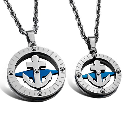 INBLUE Men,Women's 2 PCS Stainless Steel Pendant Necklace CZ Silver ...