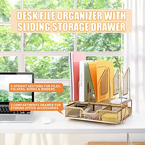 Beiz Gold Desk Organizer and Accessories Storage with 5 Vertical File ...