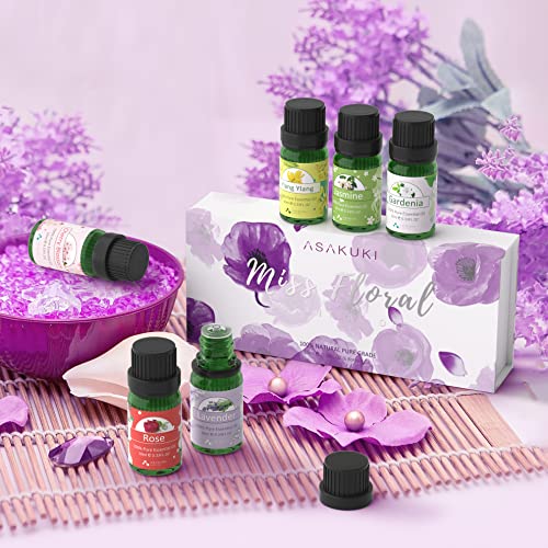 ASAKUKI Floral Essential Oils Set of 6, Premium Fragrance Oil - Jasmine, Ylang Ylang, Rose ...