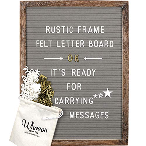 Rustic Wood Frame Gray Felt Letter Board 12x16 inch with Letters, Stand ...