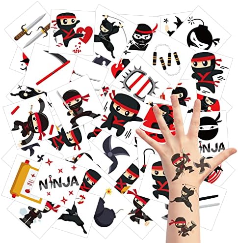 3sscha 24 Sheets Ninja Temporary Tattoo for Kids 2 Inch Ninja Non-Toxic ...