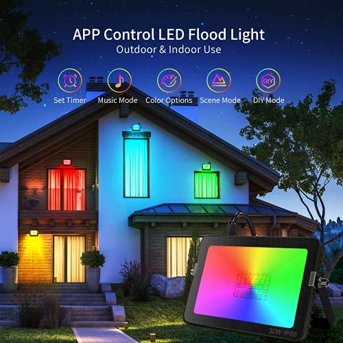 RGB Flood Lights Outdoor, Kavilo Color Changing LED Party Light APP ...
