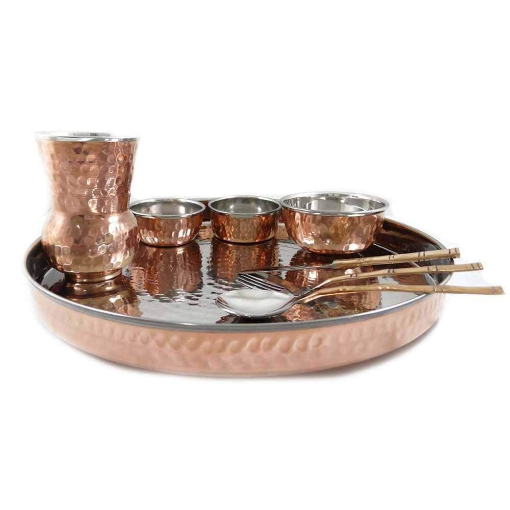 Buy FirsteShop Indian Traditional 8 Piece Copper Tableware Dinner Set ...