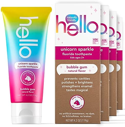 hello Kids Unicorn Sparkle Fluoride Toothpaste with Natural Bubble Gum ...